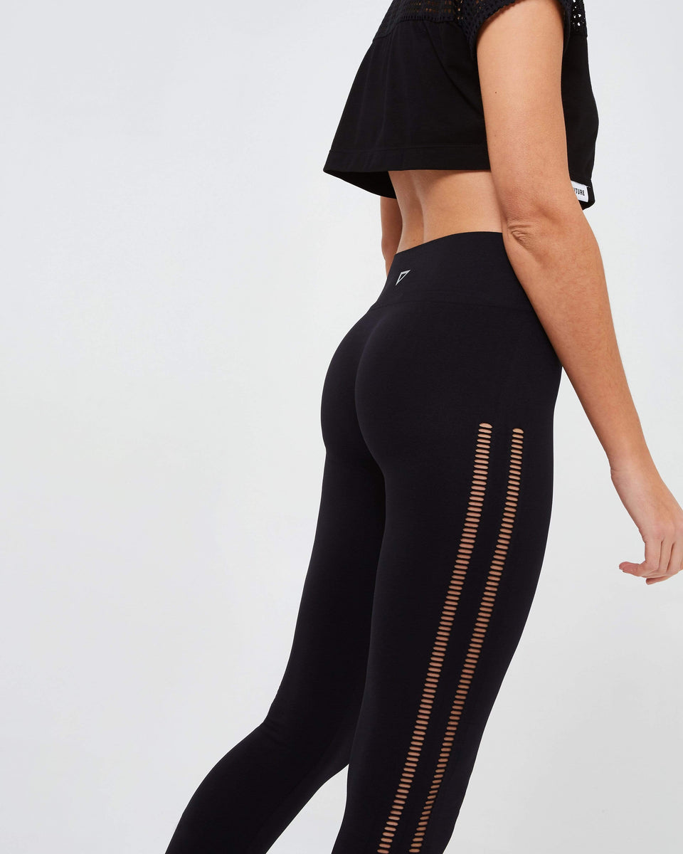 Seamless Mesh Gym Leggings - Black - GYMVERSUS